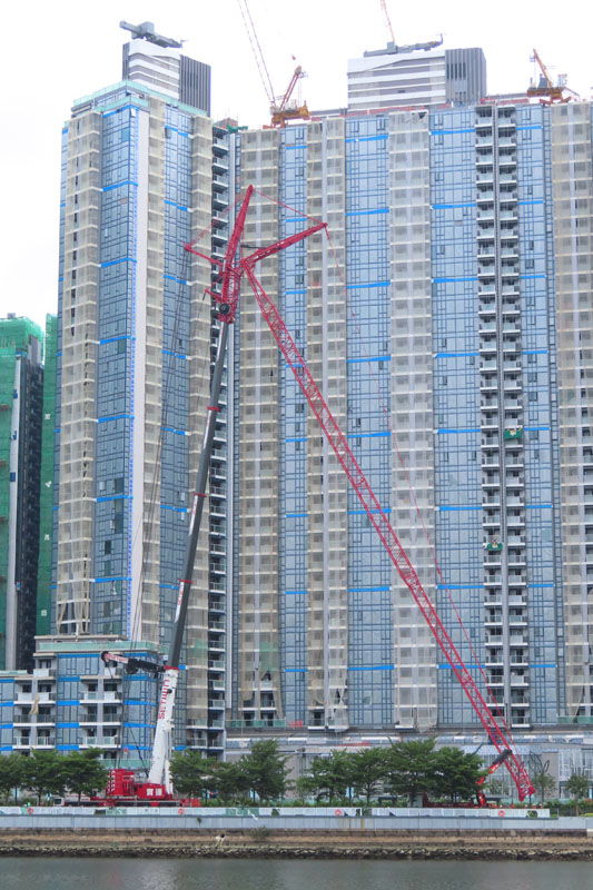 Set Win LTM1650-8.1 + 80.5m luffing fly-jib dismantling derrrick cranes ...