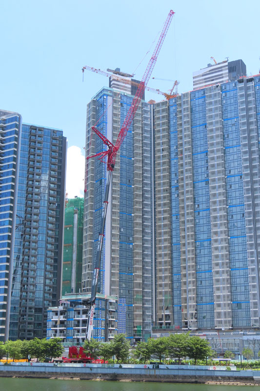 Set Win LTM1650-8.1 + 80.5m luffing fly-jib dismantling derrrick cranes ...